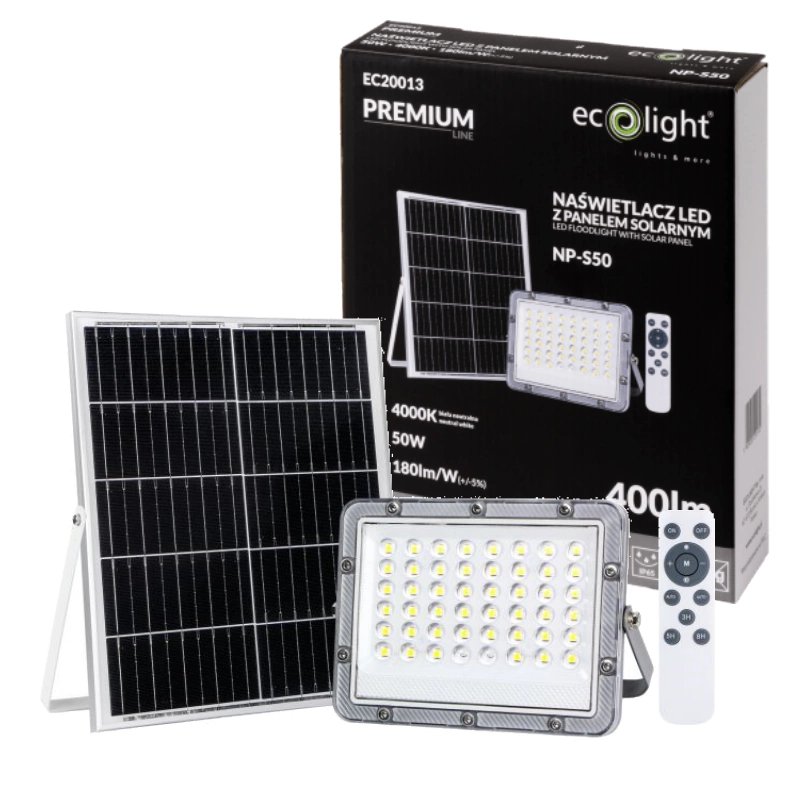 Proiector solar LED cu telecomanda, Ecolight, 4000K, 50W - eMAG.ro