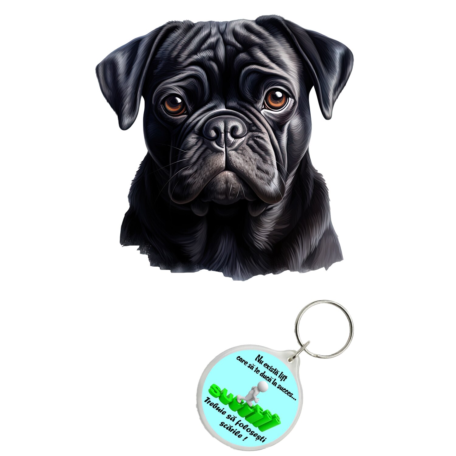 Set sticker decorativ perete, auto si geam, Caine -Black Pug model 2 ...