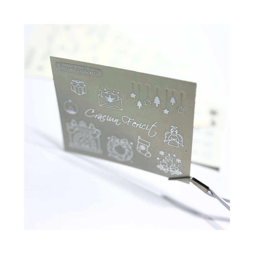 Set Stickere decorative transparente cu folio argintiu de Craciun 10 ...
