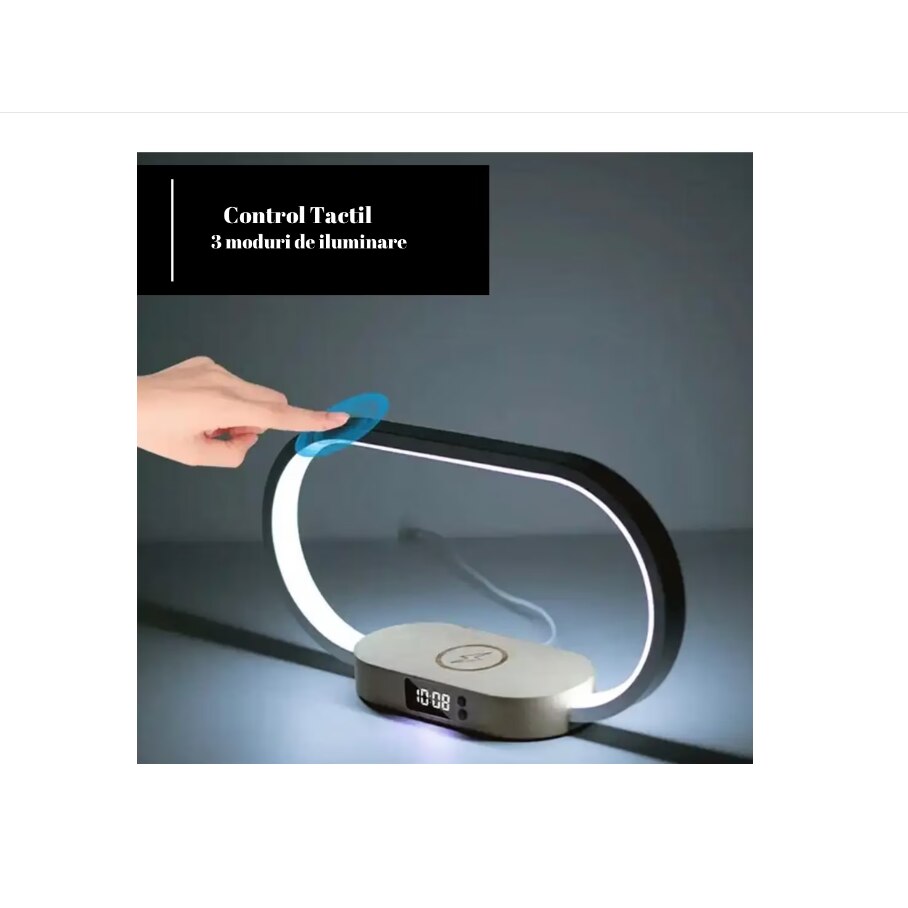 Lampa birou/noptiera cu led, incarcare wireless telefon, control tactil ...