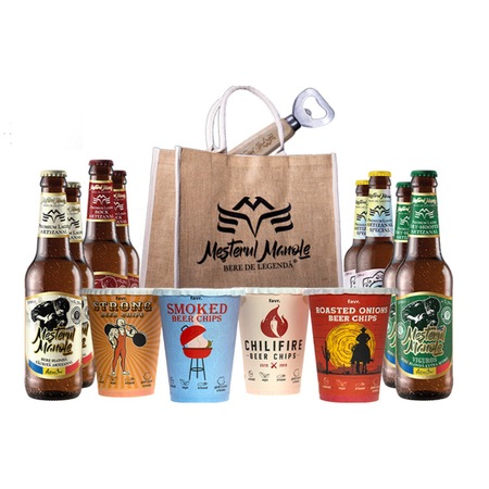 Pachet beer&chips, 8 sticle bere artizanala Mesterul Manole, 6x500 ml ...