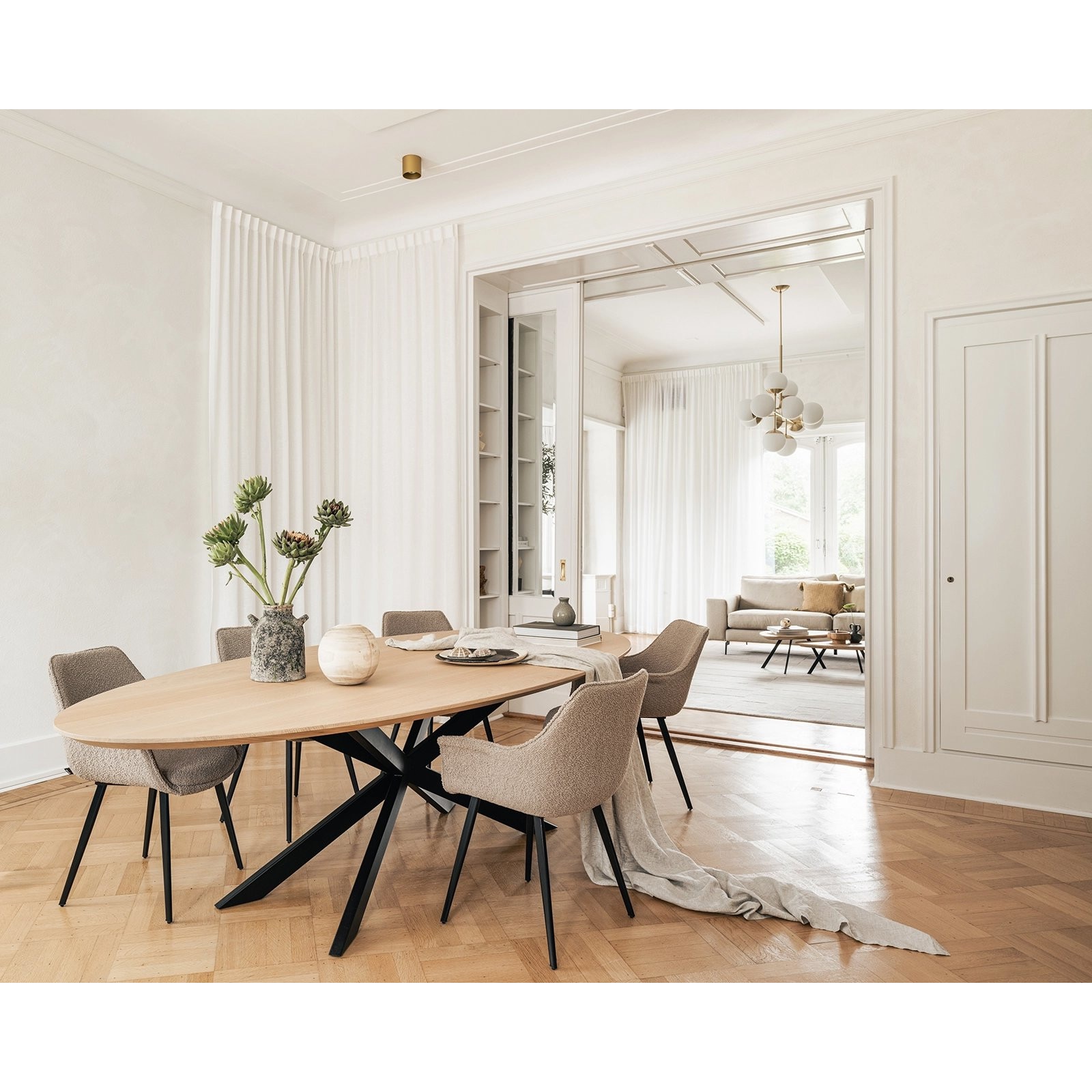 Masa de stejar ovala, Picior metal negru spider Dining/Bucatarie ...