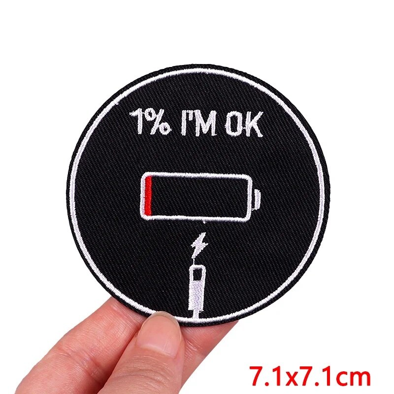 Petic textil brodat 1% I'm Ok baterie 7.1 cm - eMAG.ro