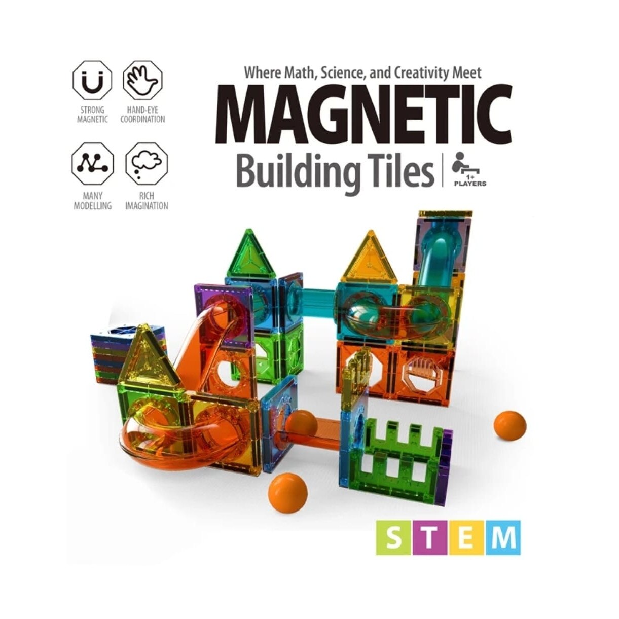 Set 105 piese magnetice de construit, educativ si creativ pentru copii ...