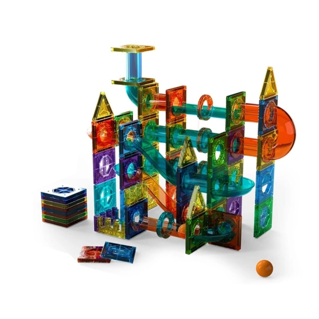 Set 105 piese magnetice de construit, educativ si creativ pentru copii ...
