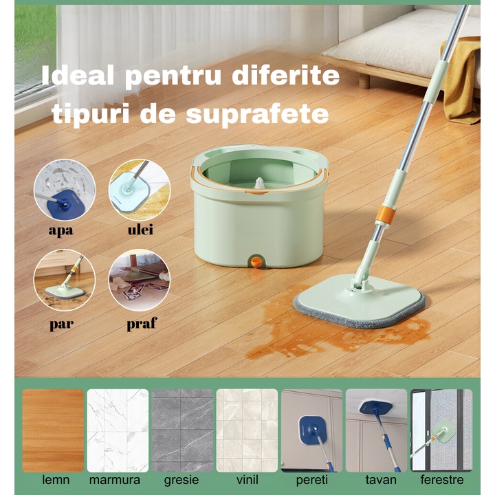 Set Mop Rotativ Profesional 7in1 cu Galeata FOtehniq, 6 Lavete ...