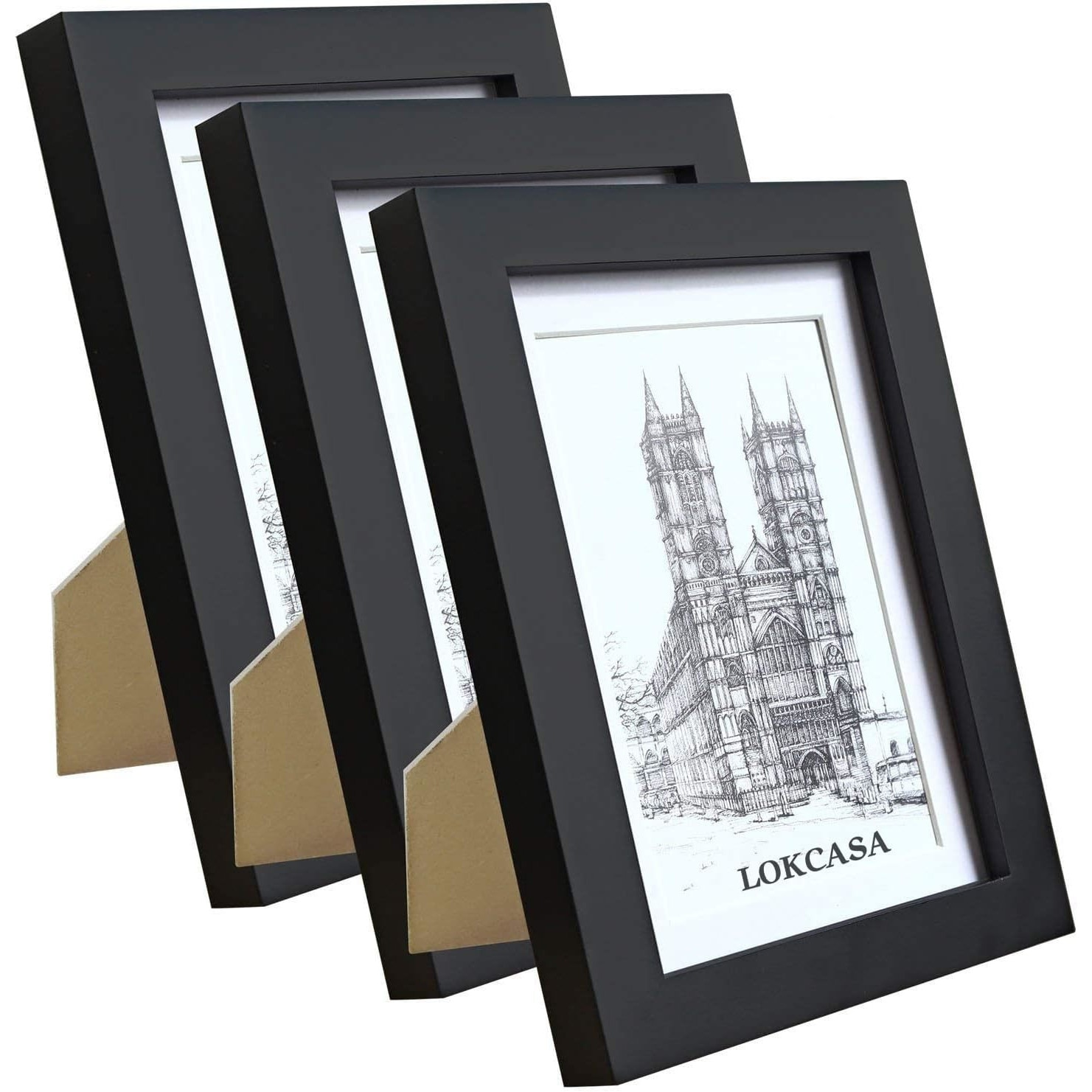 Set de 3 rame cu paspartuu, 13x18 cm, rama neagra, cu plastic ...