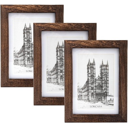 Set de 3 rame cu paspartuu, 13x18 cm, rama maro rustica - eMAG.ro