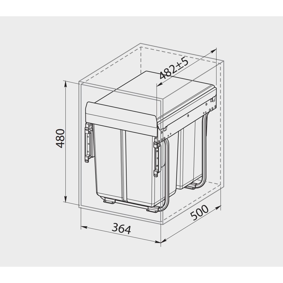Cos de gunoi incorporabil pentru dulap de 400 mm 2 x 20 L, gri antracit ...