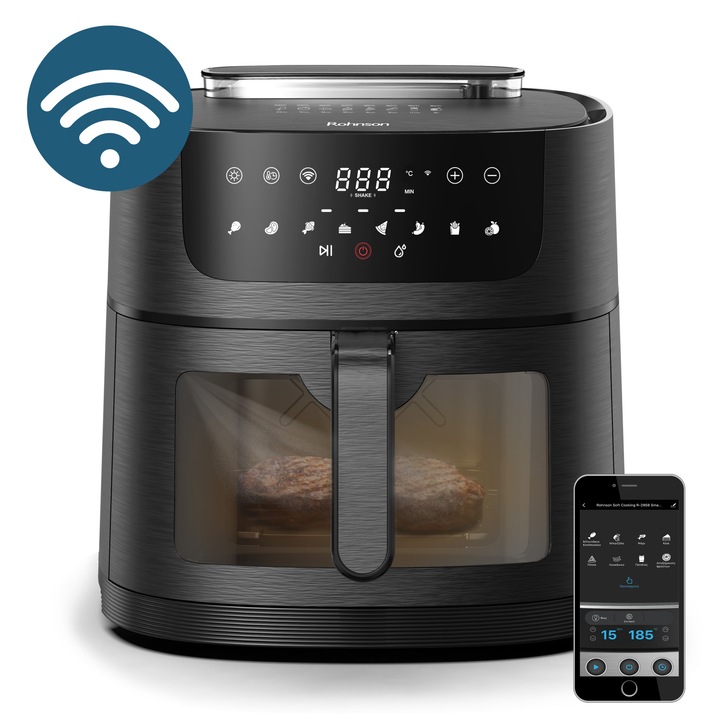 Friteuza cu aer cald si tehnologie Wi-Fi, Rohnson R2858 SmartChef XL 2, 1800W, volum recipient ...