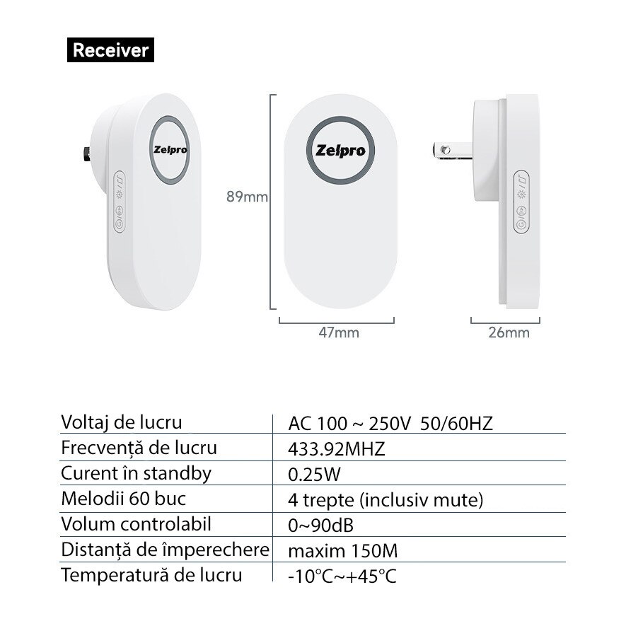 Sonerie Wireless Zelpro®️, Digitala Fara Fir pentru Usa sau Poarta ...
