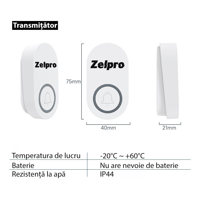 Sonerie Wireless Zelpro®️, Digitala Fara Fir pentru Usa sau Poarta ...