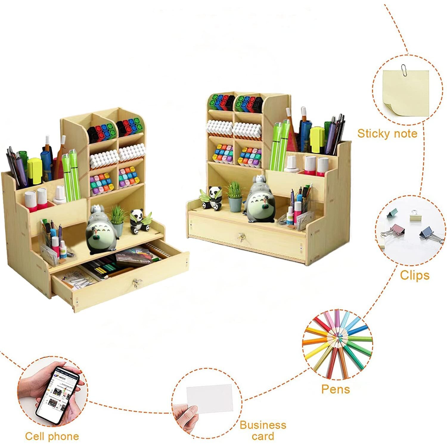 Organizator de birou multifunctional, din lemn, cu 12 compartimente si ...