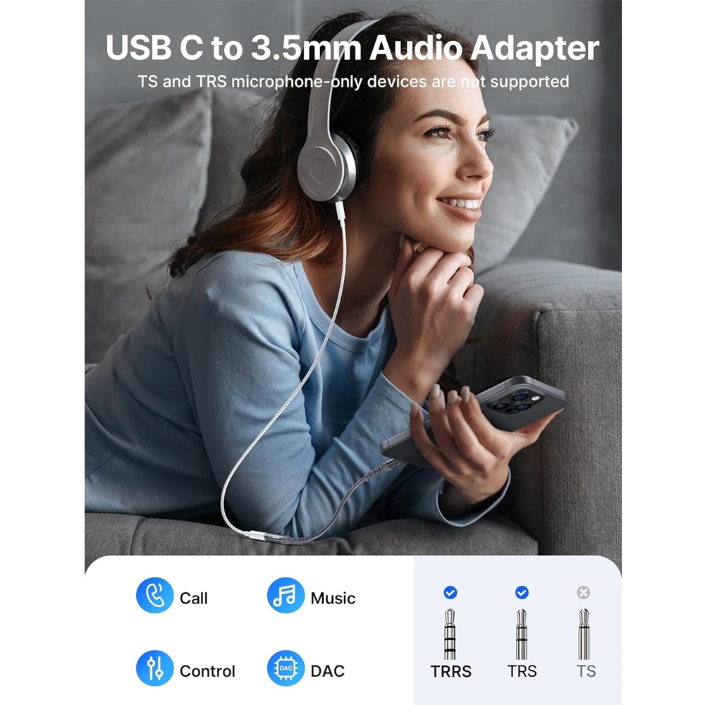Adapter JSAUX *8147546 8867-K, USB C csatlakozó 3,5 mm, HiFi Audio ...