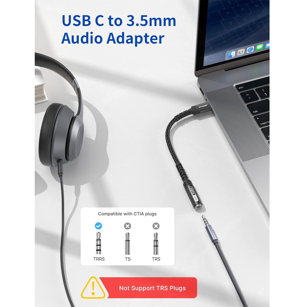 Adaptor JSAUX, USB C la mufa 3,5 mm, Audio HiFi, Negru, 19,5 cm - eMAG.ro