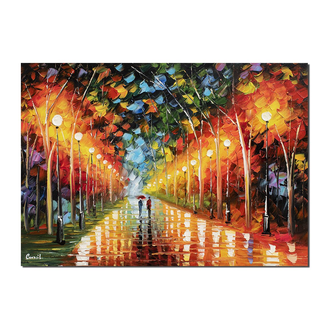 Tablou pictat manual living, hol, birou, dormitor, Pe aleea cu felinare ...