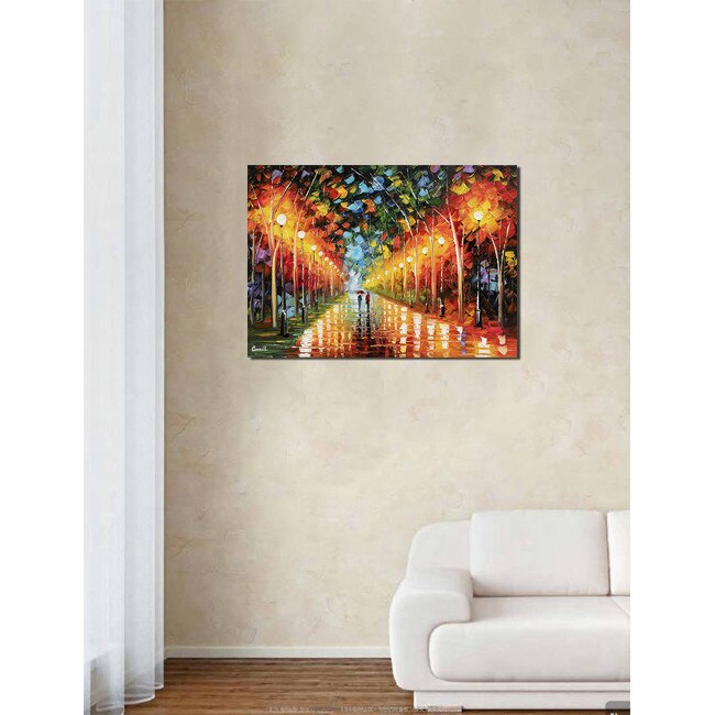 Tablou pictat manual living, hol, birou, dormitor, Pe aleea cu felinare ...