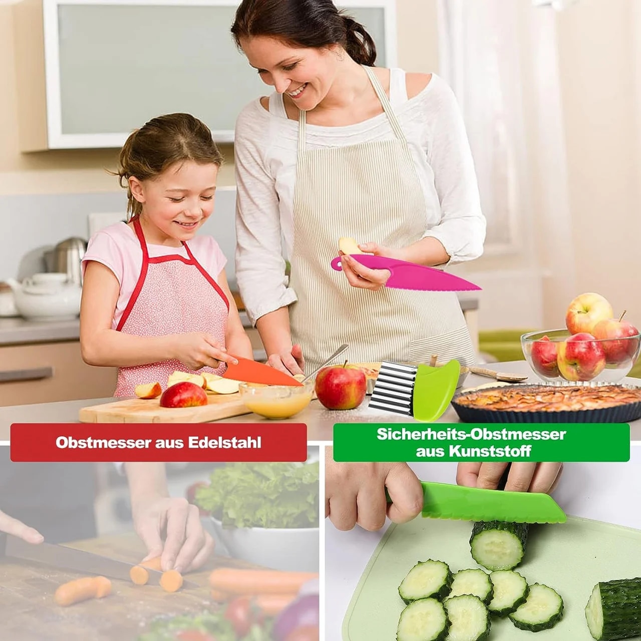 Комплект ножове и кухненски аксесоари за деца Jeffouoo, дърво/пластмаса ...