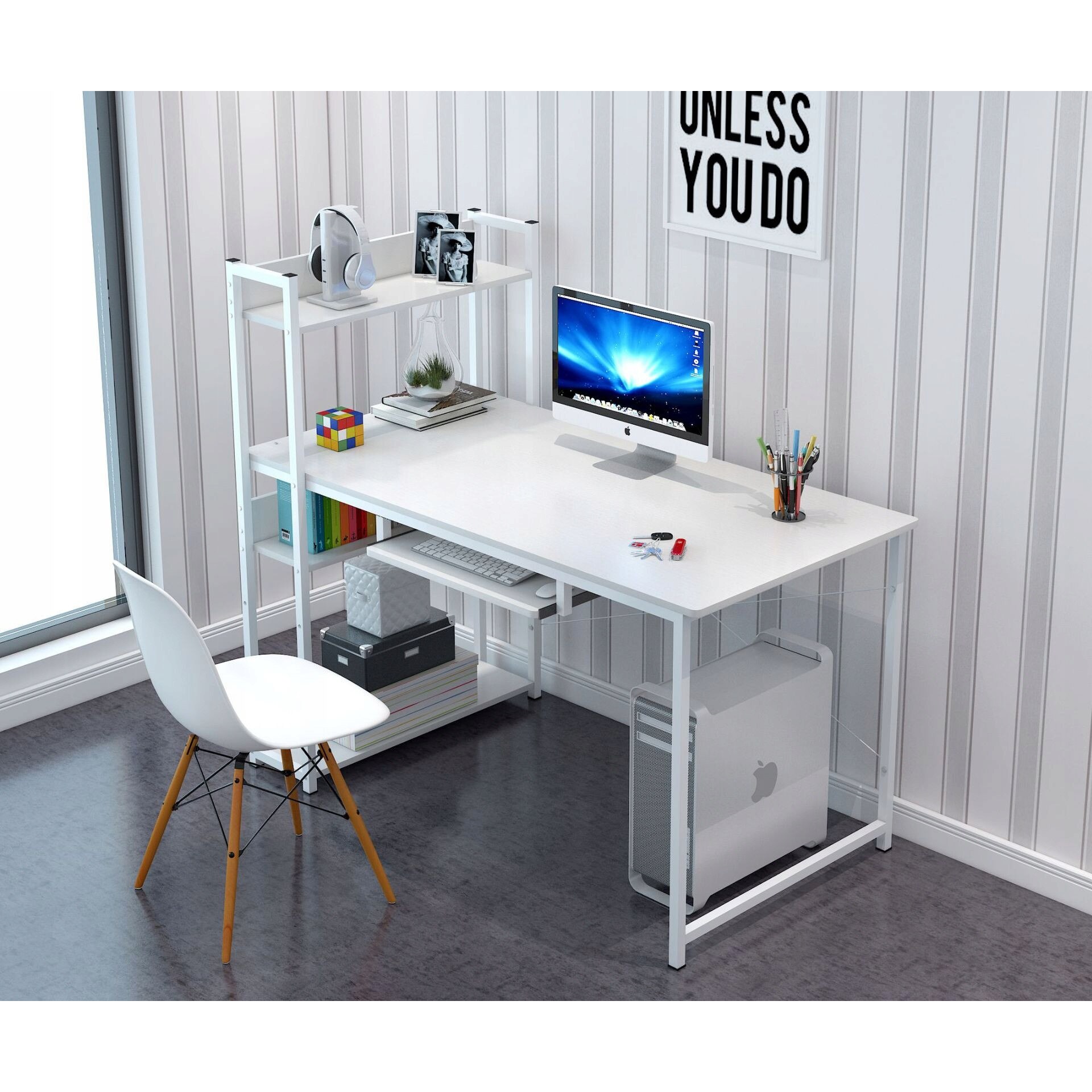 Birou cu raft suplimentar, alb, BADU, 120 x 110 x 55 cm - eMAG.ro