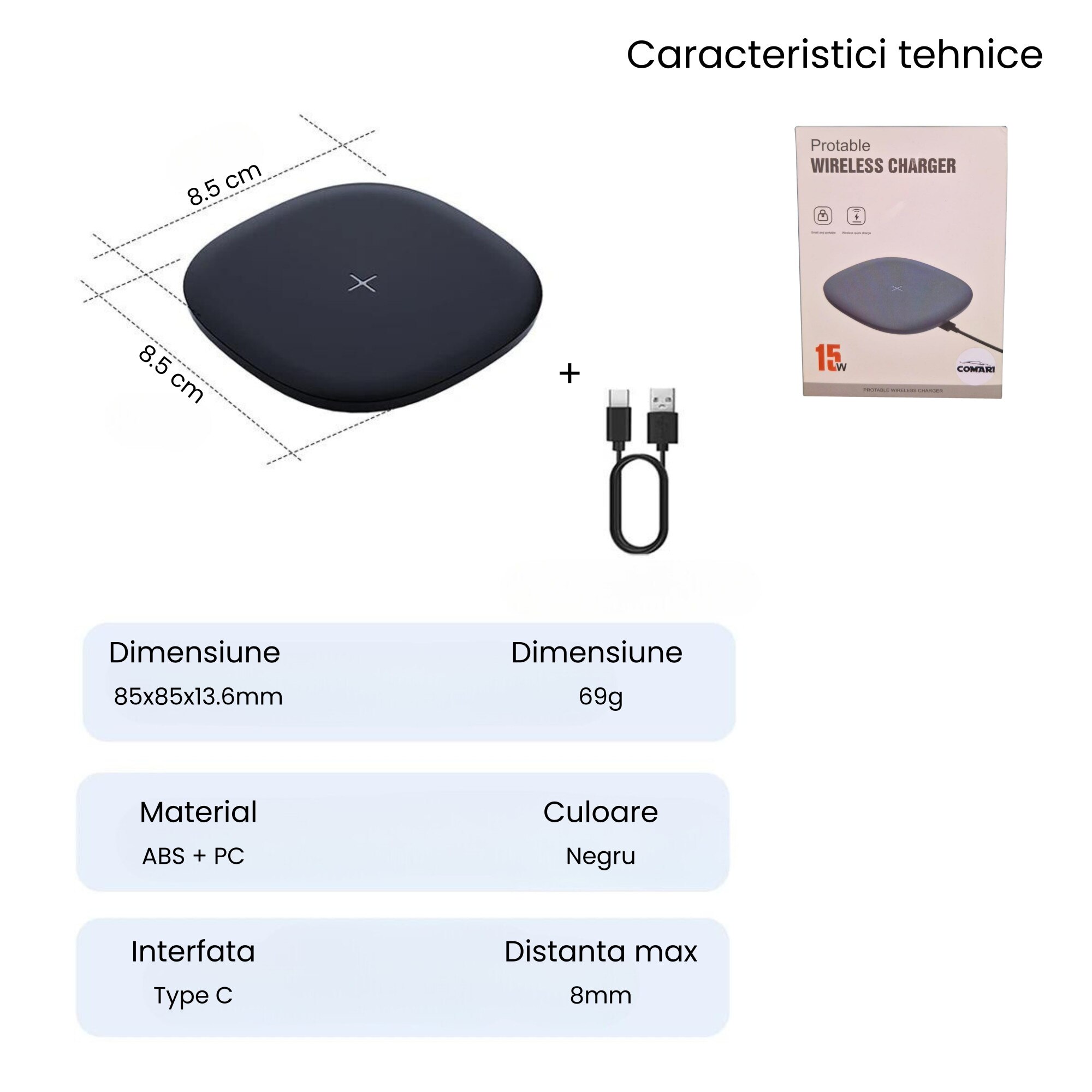 Incarcator Wireless Fast Charger Comari® Elegance, Incarcare Rapida 15W ...
