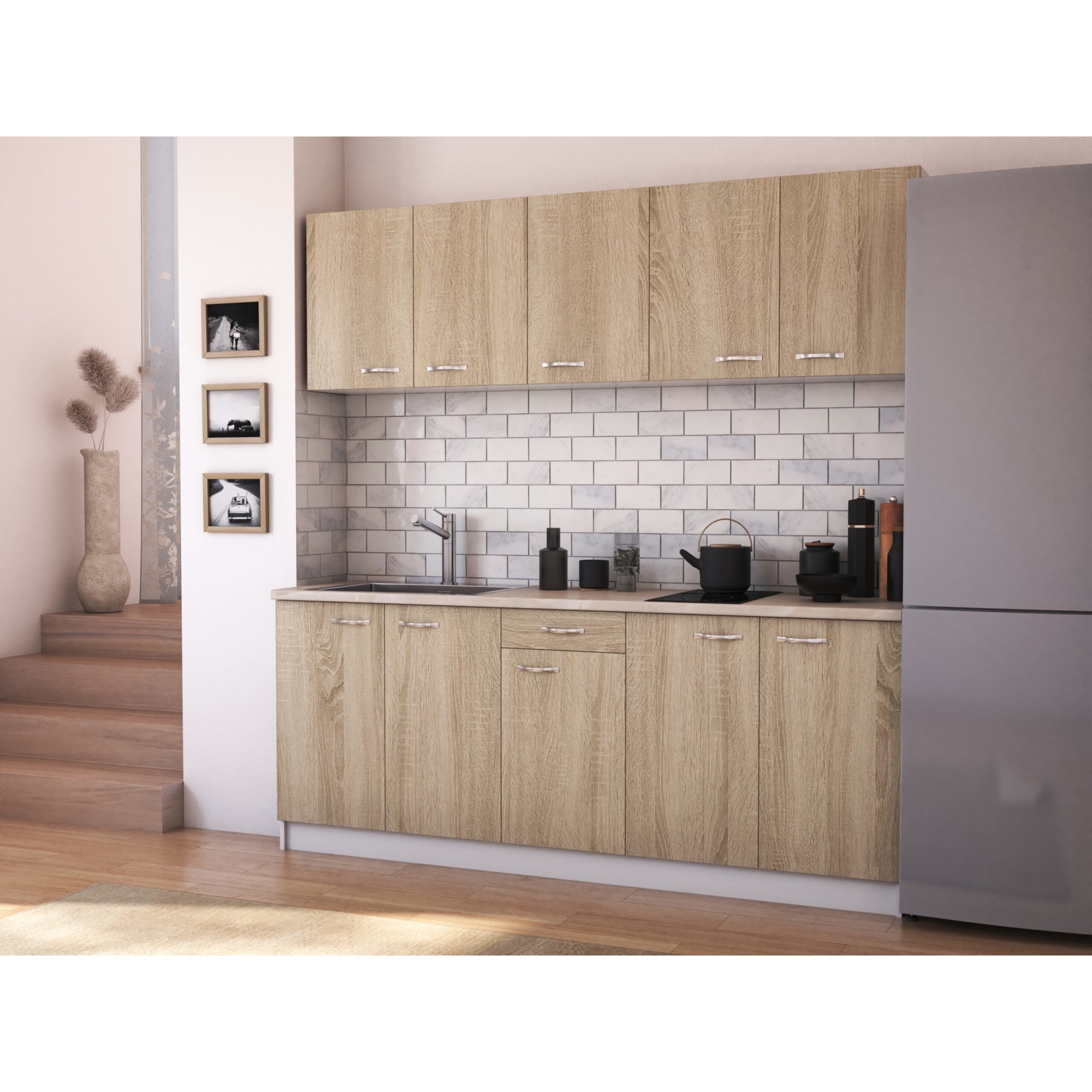 Bucatarie Kally 200 cm, culoare sonoma, blat termic 200 cm - eMAG.ro