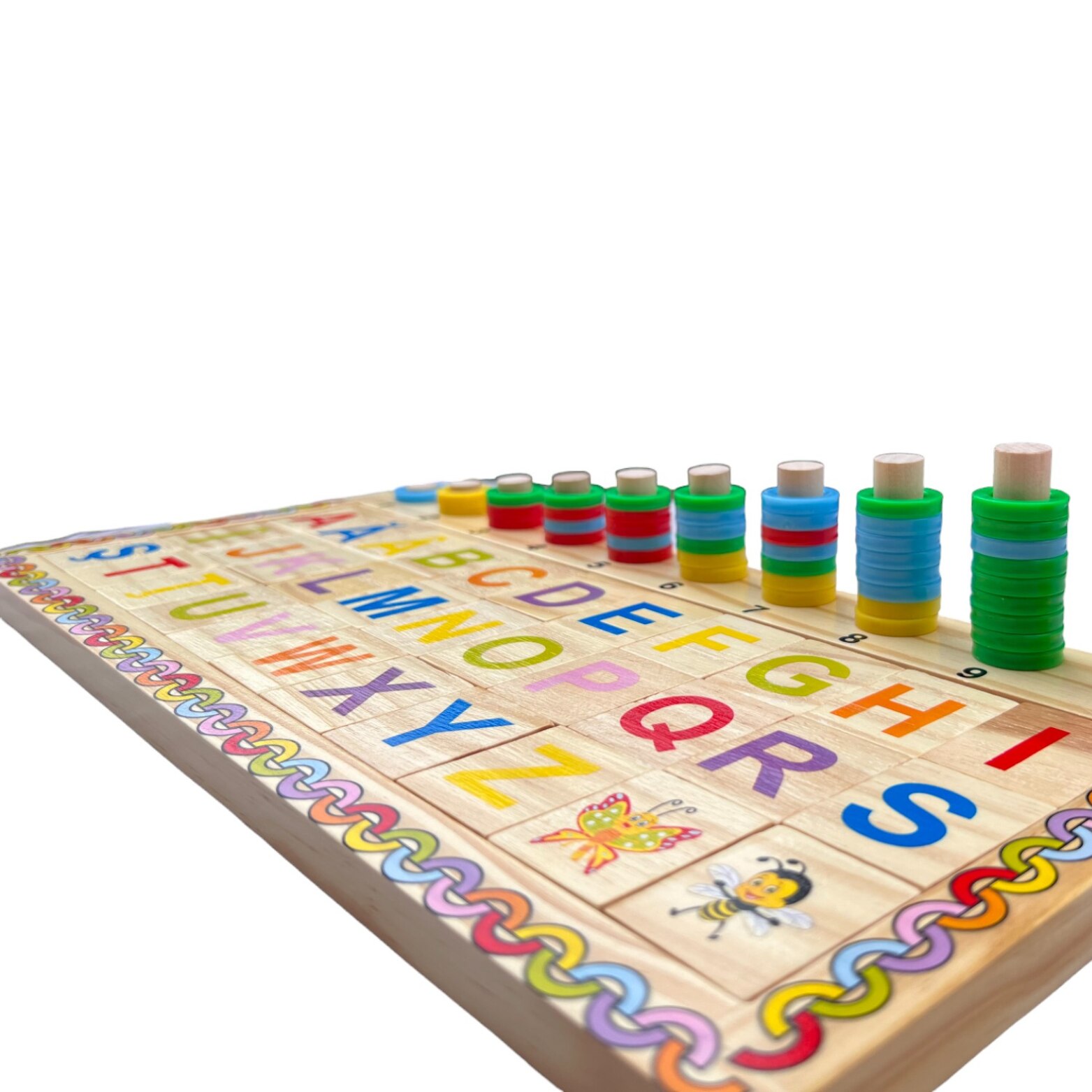 Puzzle din lemn decupat cu cife si litere colorate, interactiv si ...