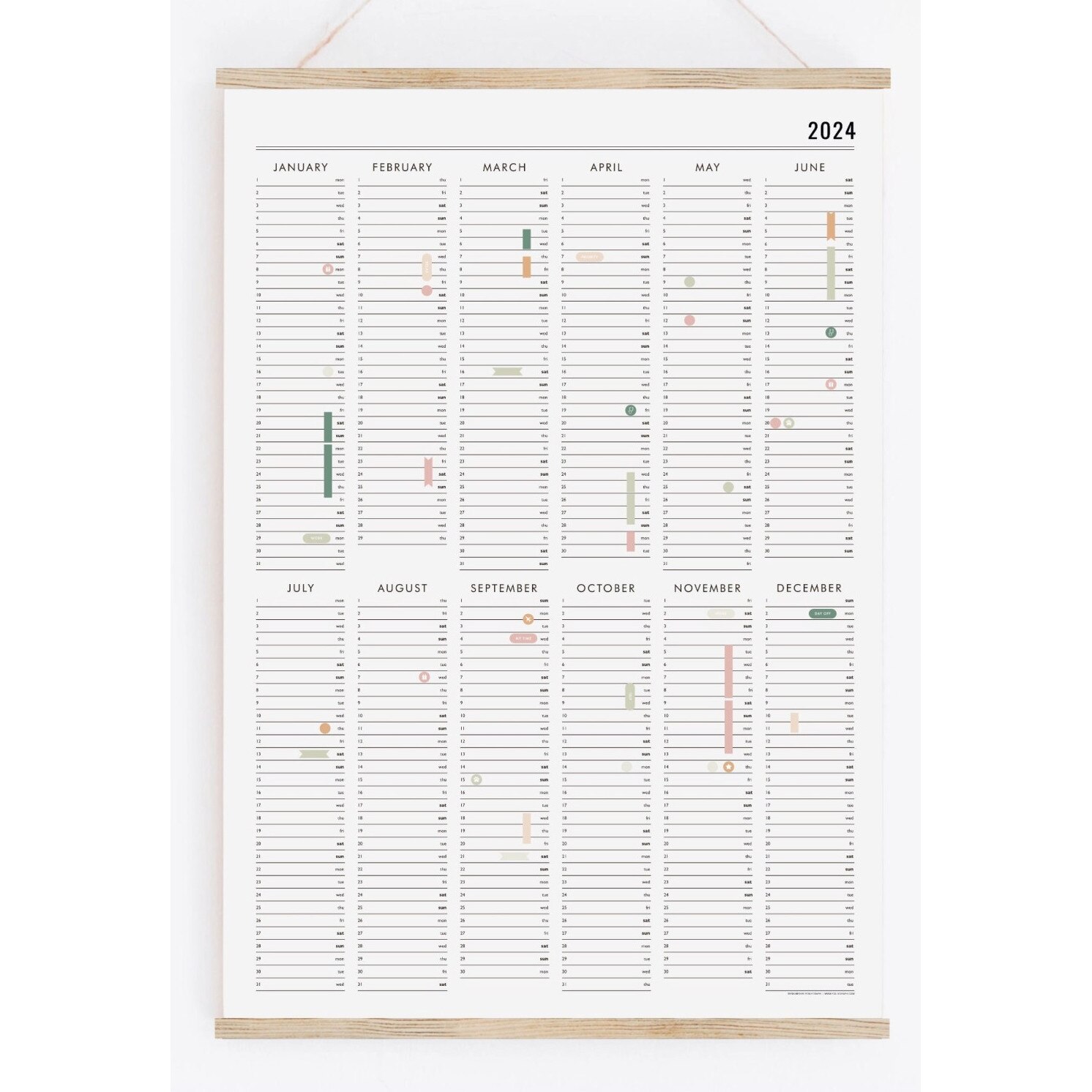 Calendar de perete 2024 cu autocolante, Follygraph, Hartie, 50x70cm ...