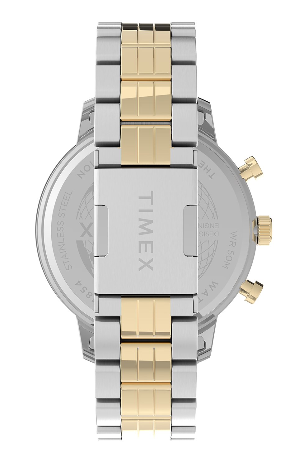 Timex, Двуцветен часовник Chicago с хронограф - 45 мм, Сребрист ...