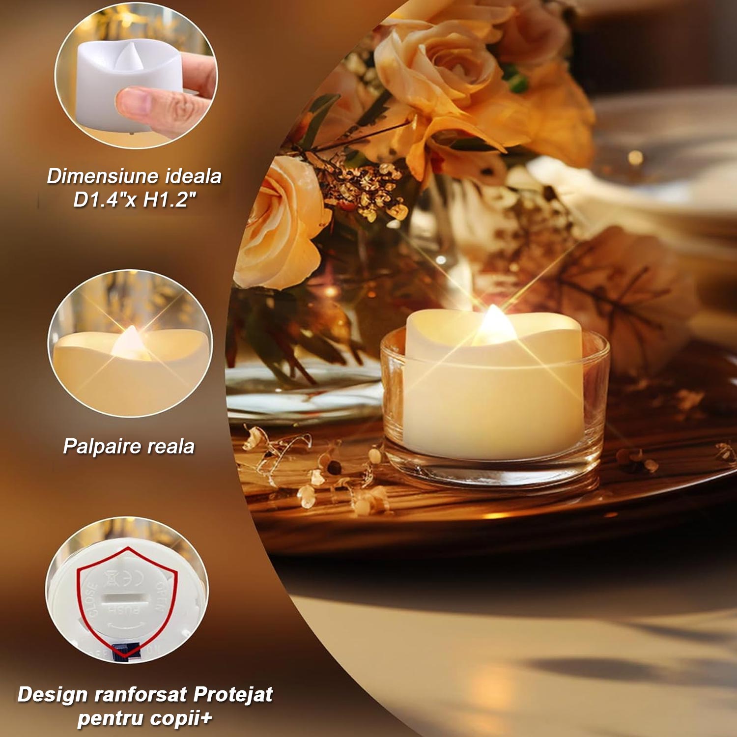 Set 24 buc Lumanari LED, RASK, cu efect de flacara reala, cu baterii ...