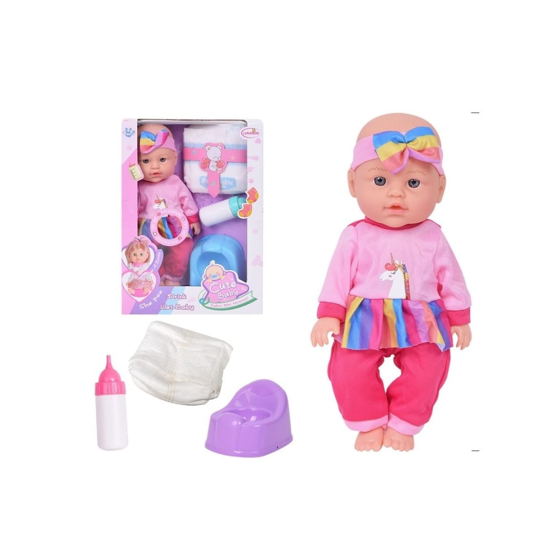 Papusa bebelus cu Functii Realiste LunaBebe Drink Wet Baby, 28 cm - eMAG.ro