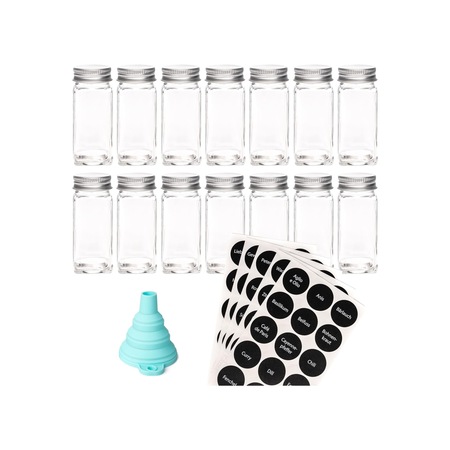 Set 14 borcane pentru condimente, kit cu etichete, palnie, 120ml, 10 ...
