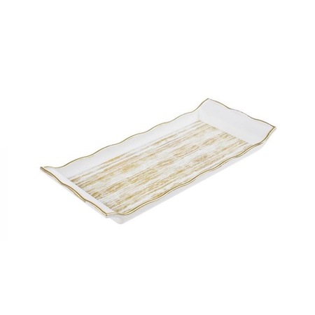 Tava pentru servire, din plastic alb cu detalii aurii, 30x13 cm - eMAG.ro