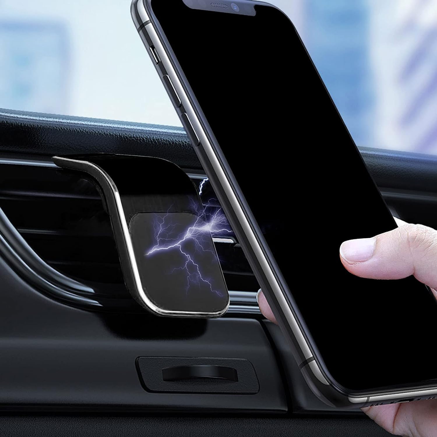 Suport telefon auto L105, cu magnet si clema de prindere grila de ...