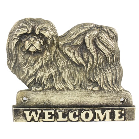 Semn pentru usa "Welcome", Alama, Model Pekingese, 10.9x13.3 cm, Bronz ...