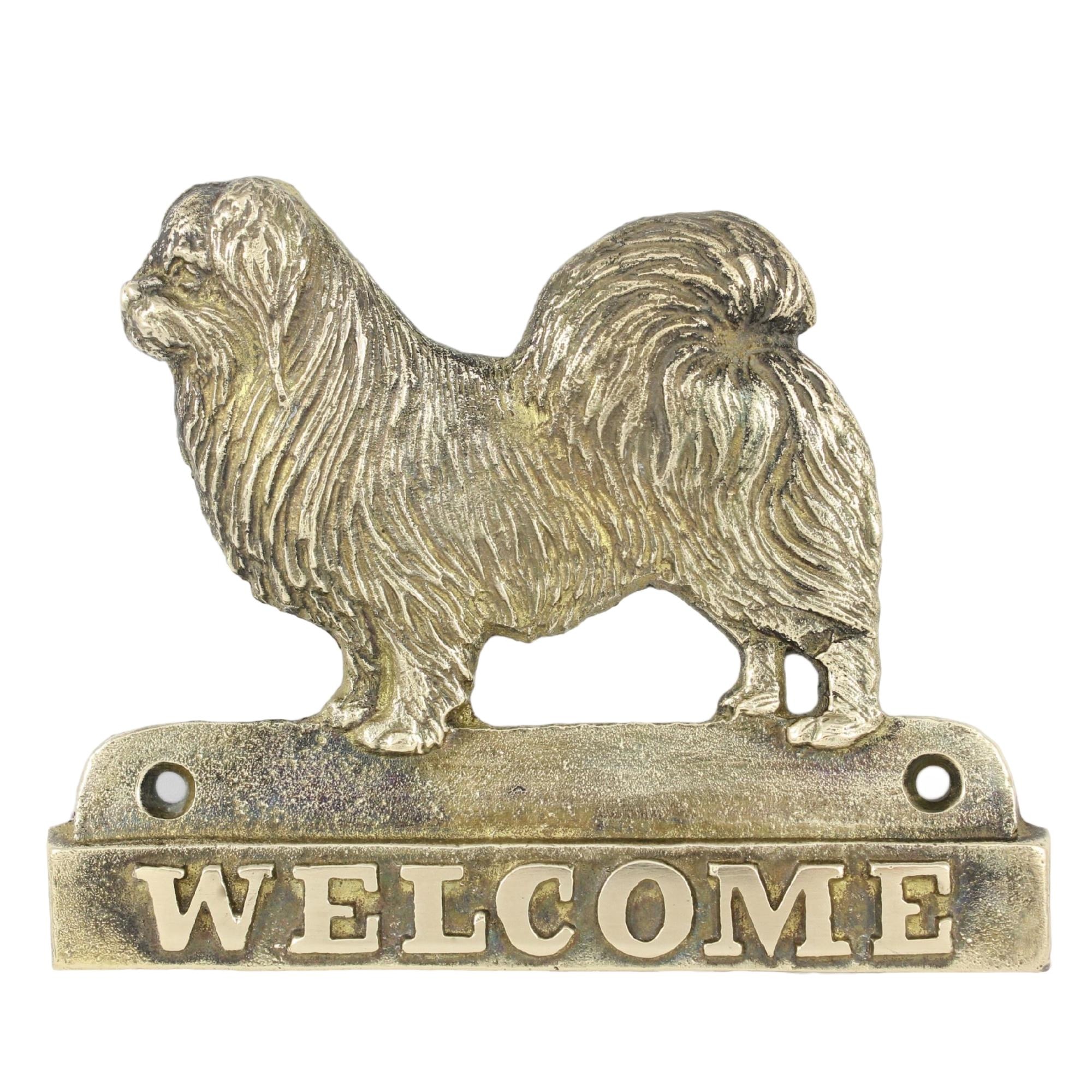 Semn pentru usa "Welcome", Alama, Model Tibetan Spaniel, 10.3x12.9 cm ...