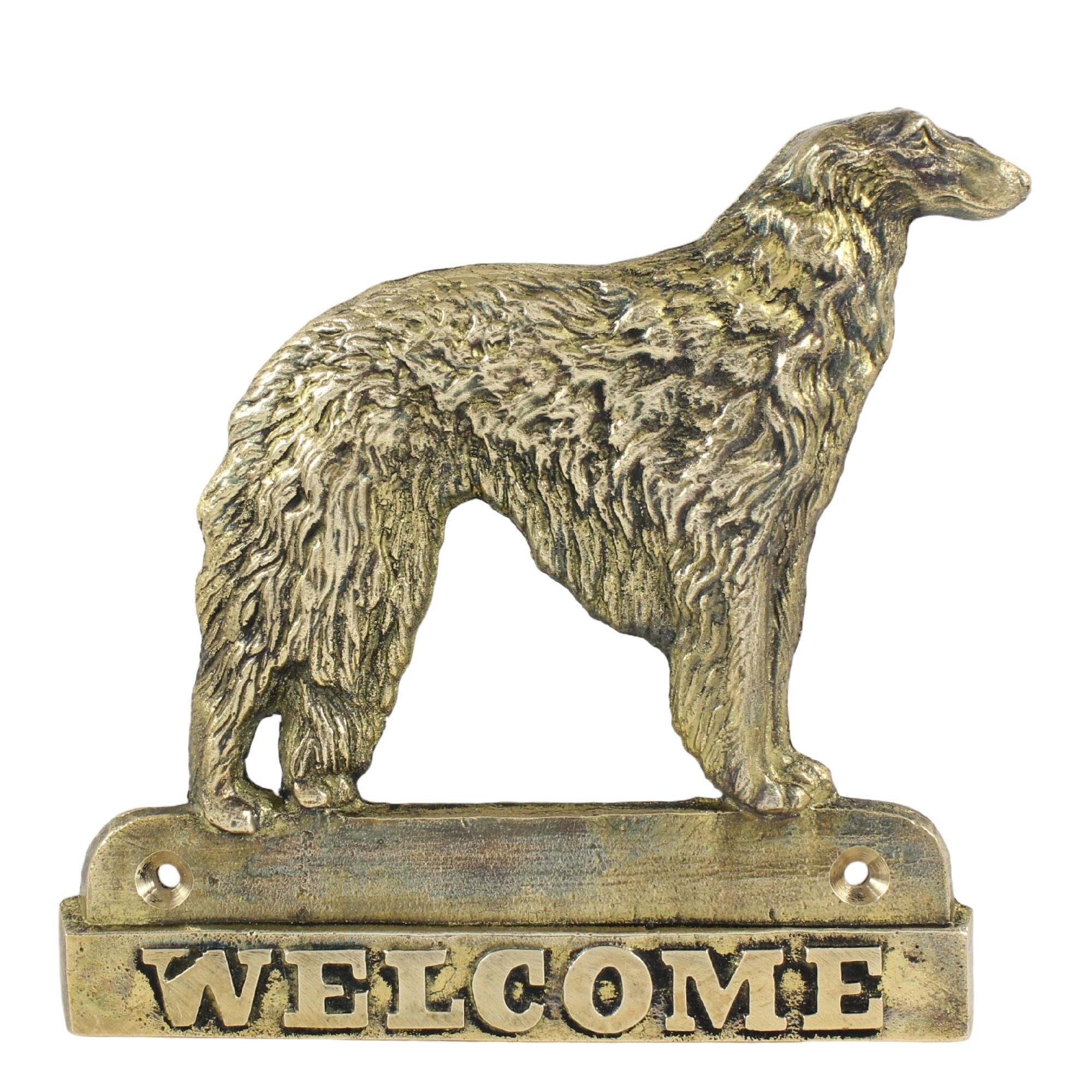 Semn pentru usa "Welcome", Alama, Model Borzoi, 13.2x13.7 cm, Bronz ...