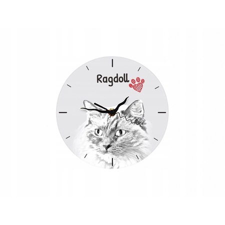Ceas decorativ, MDF, Model pisica Ragdoll, Alb/Negru - eMAG.ro