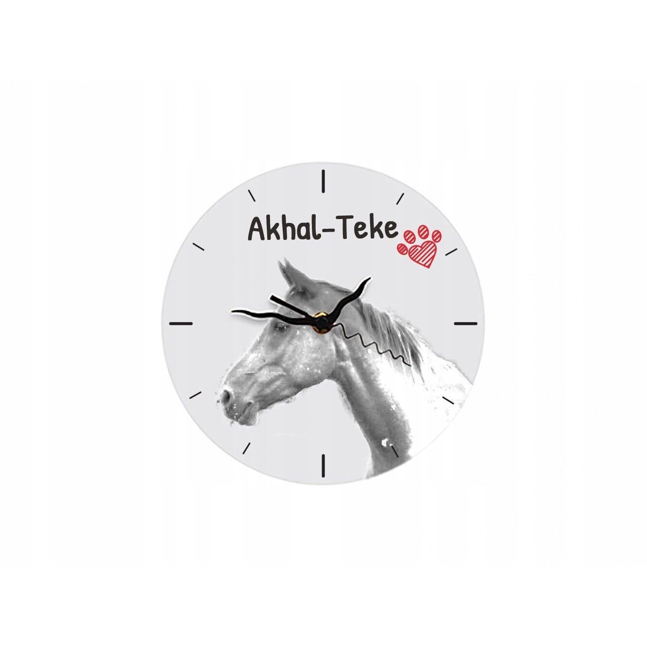 Ceas decorativ, MDF, Model cal Akhal-Teke, Alb/Negru - eMAG.ro