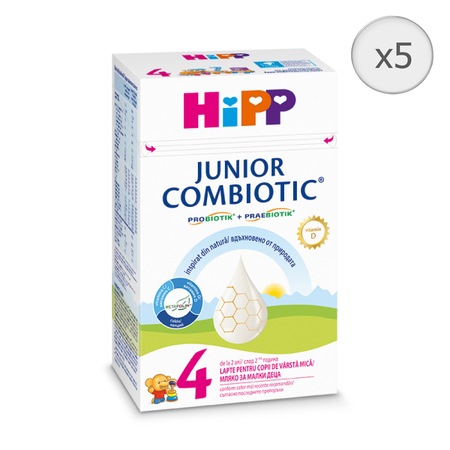Pachet 5 x Lapte praf Hipp 4 Combiotic Junior, 500 g, de la 2 ani - eMAG.ro