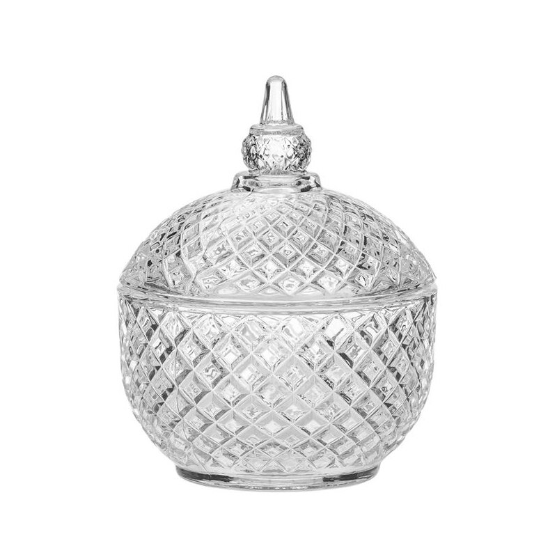 Прозрачна стъклена кутия за бонбони, модел релефен ромб, 9.5x12 см, ATU ...