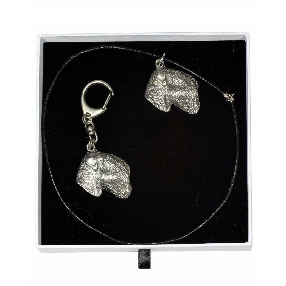 Set colier dama si breloc, Aliaj metalic/Placat cu argint, Model catel ...