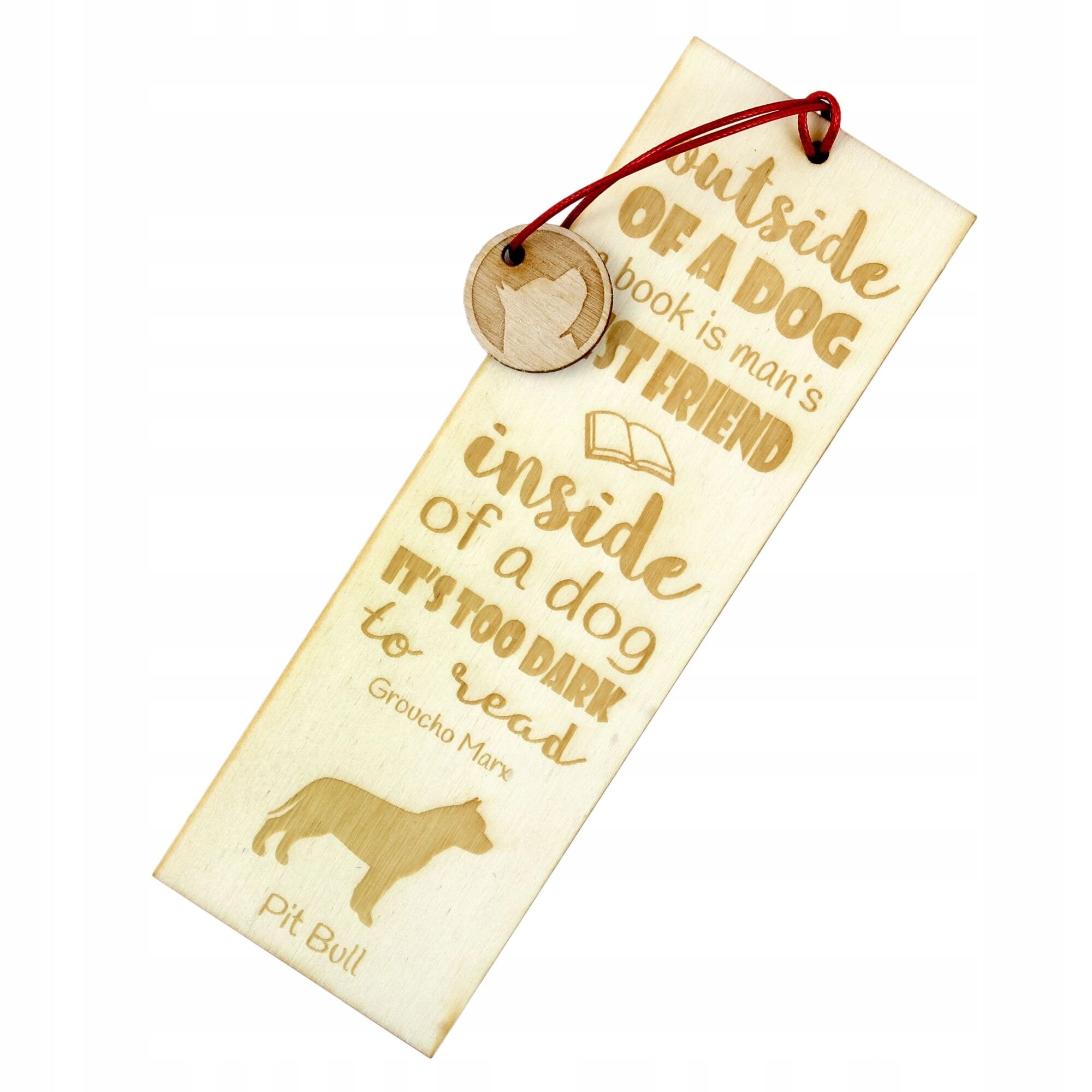 Könyvjelző, American Pitbull gravírozással, Art-Dog, Fa, 50x150mm ...