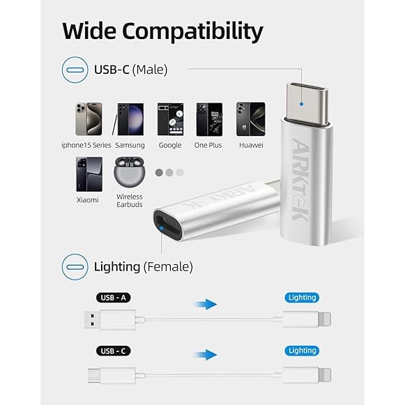 Adaptor ARKTEK, iOS Lightning catre USB-C, Set de 2, Argintiu - eMAG.ro