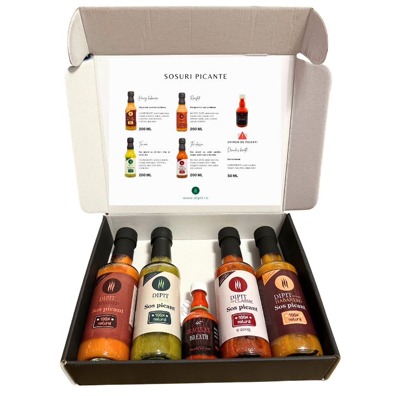 Sosuri picante 4 buc Dipit Gift Box, Honey Habanero, Roasted, The ...
