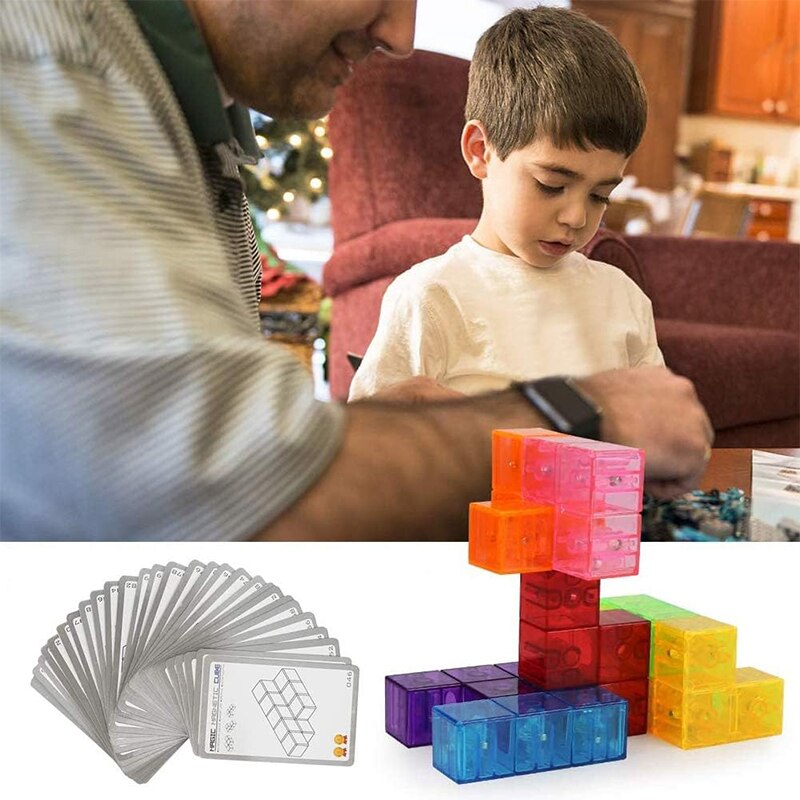 Set de cuburi de blocuri magnetice 3D magice, JESWO, 7 bucati caramizi ...