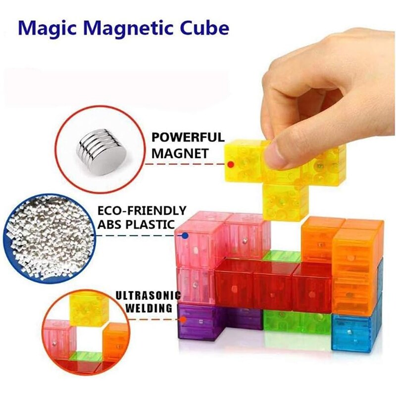 Set de cuburi de blocuri magnetice 3D magice, JESWO, 7 bucati caramizi ...
