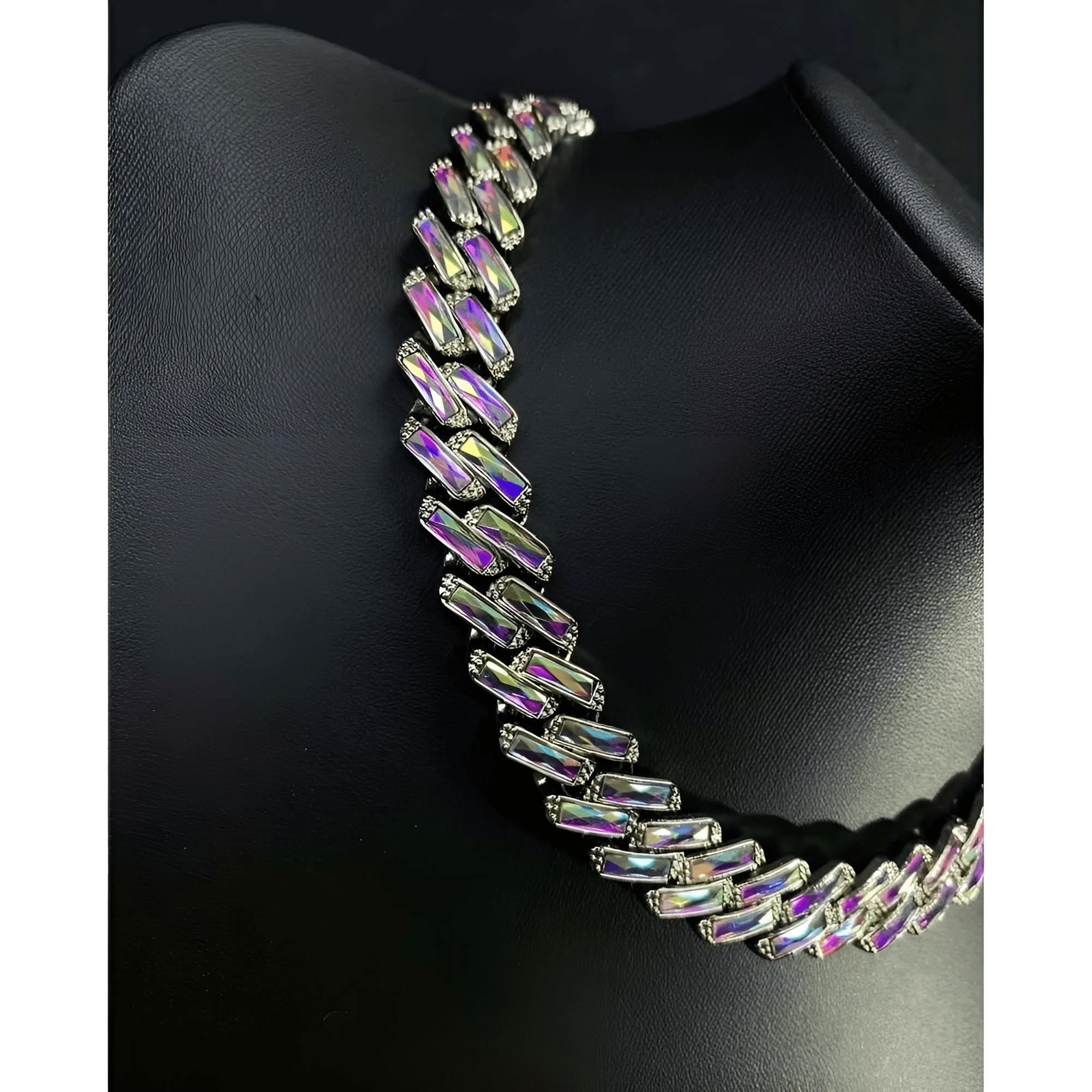 Colier Cuban Chain Rainboow, Iced out, insertii zirconiu, lungime 50 cm ...