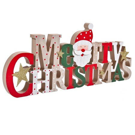 Decoratiune de Craciun din lemn, Merry Christmas, Mos Craciun cu ...