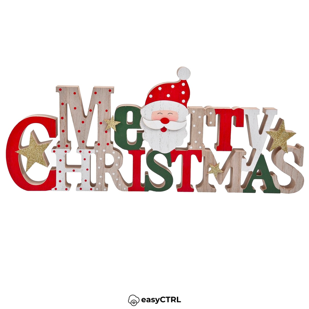 Decoratiune de Craciun din lemn, Merry Christmas, Mos Craciun cu ...