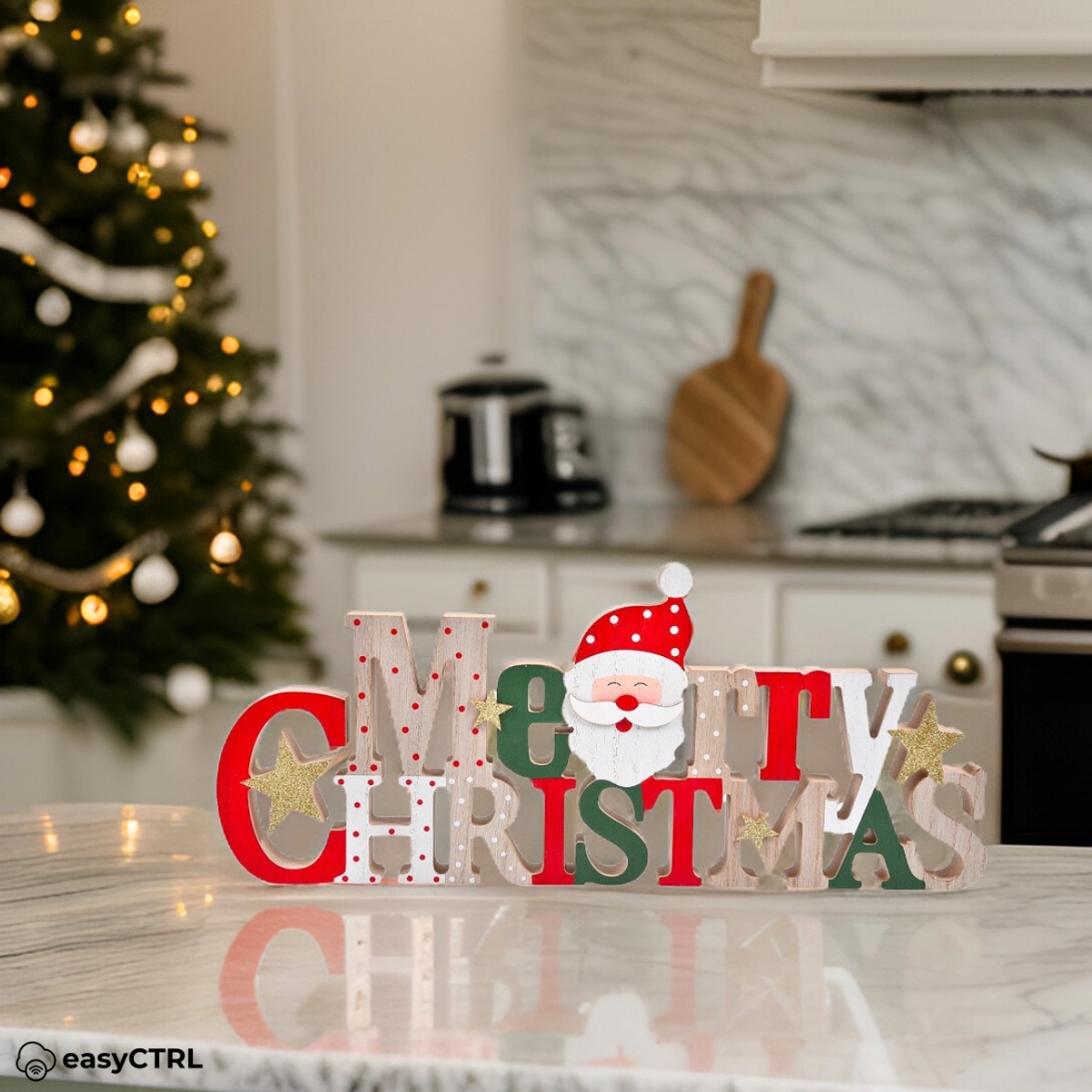 Decoratiune de Craciun din lemn, Merry Christmas, Mos Craciun cu ...